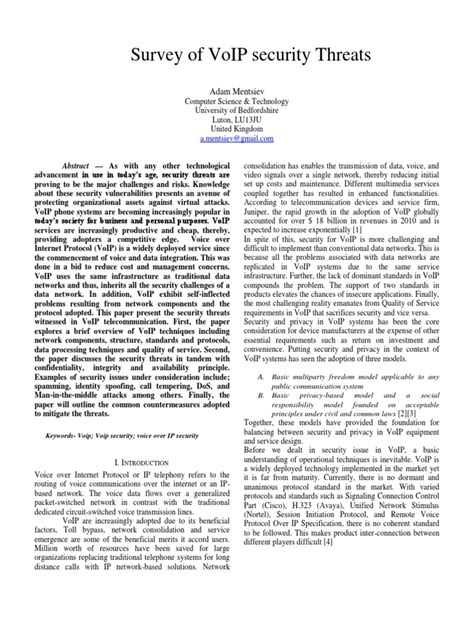 Survey Of Voip Security Threats Pdf Voice Over Ip Computer Network
