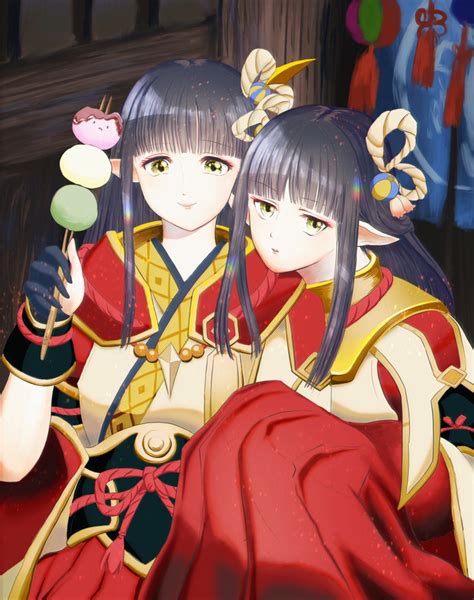 Safebooru 2girls Black Hair Blush Hinoa Japanese Clothes Kimono Long