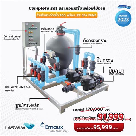 ชุด Complete Set สำหรับสระว่ายน้ำระบบเกลือ 80 คิว พร้อม Jet Spa Pump Winwinpoolshop