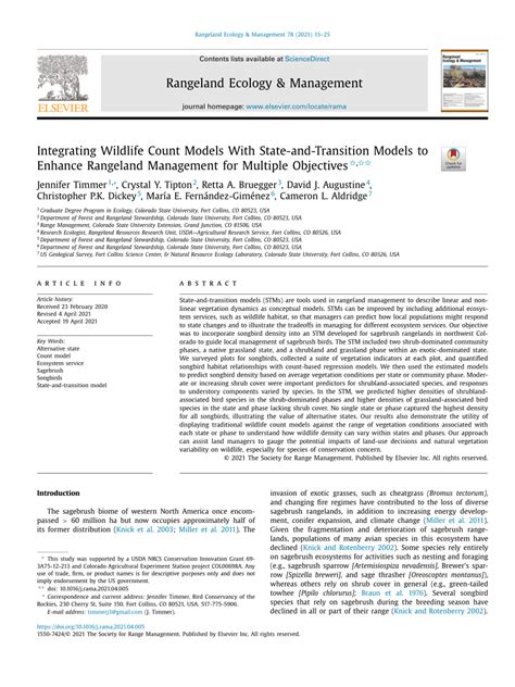 Pdf Integrating Wildlife Count Models With State And Transition