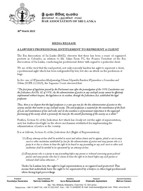 Basl Media Release Pdf Right To Counsel Lawyer