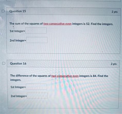 Solved The Sum Of The Squares Of Two Consecutive Even Chegg