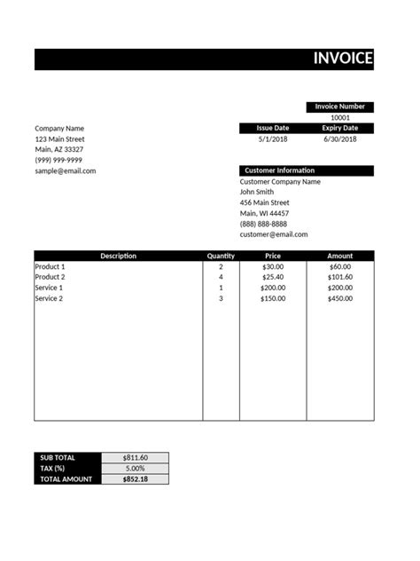 Generic Invoice Template Excel Pdf