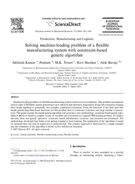Pdf Solving Machine Loading Problem Of A Flexible Manufacturing
