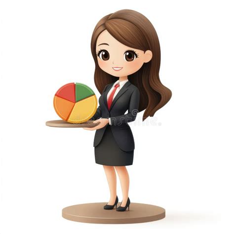 Cartoon Businesswoman Presenting A Colorful Pie Chart Illustration Stock Illustration