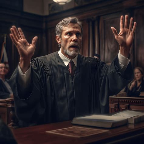 Premium Photo Judge Dressed In A Robe Uniform Standing At His Table With A Book And Gavel In