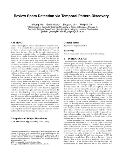 Pdf Review Spam Detection Via Temporal Pattern Discovery