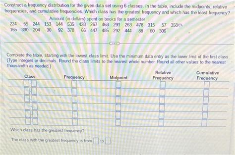 solved construct a frequency distribution for the given data