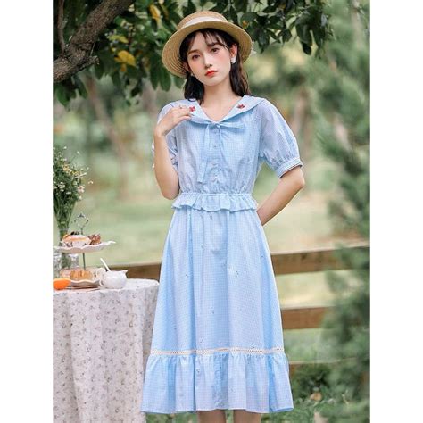 Bloom Berry Blue Plaid Cottagecore Dress Cottagecore Dress