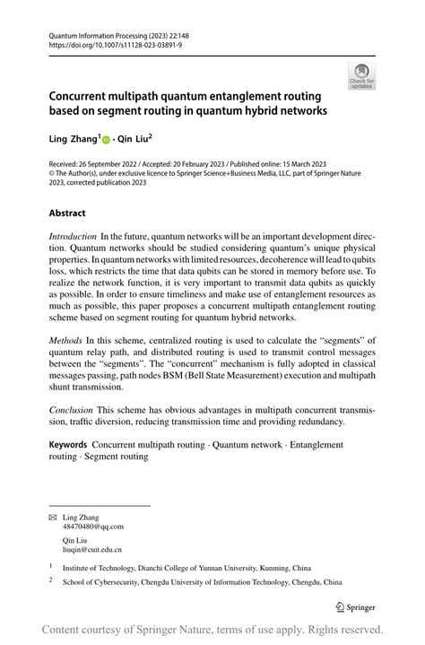 concurrent multipath quantum entanglement routing based on segment