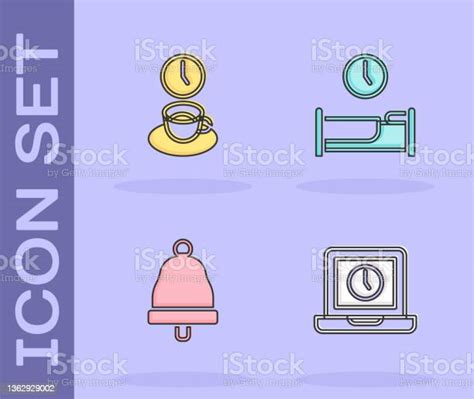 랩톱 시간 커피 울리는 벨 및 시간 수면 아이콘을 설정합니다 벡터 0명에 대한 스톡 벡터 아트 및 기타 이미지 0명 개념 교회 Istock