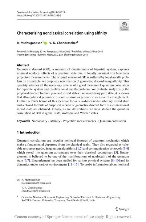 Characterizing Nonclassical Correlation Using Affinity Request Pdf