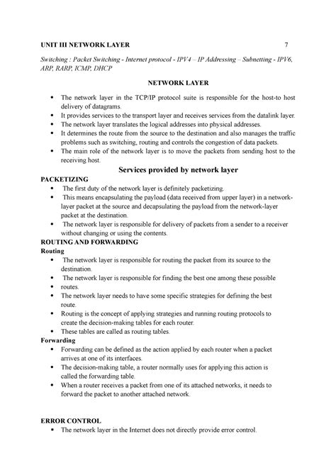 unit iii cs3591 cn unit 3 unit iii network layer 7 switching packet switching internet