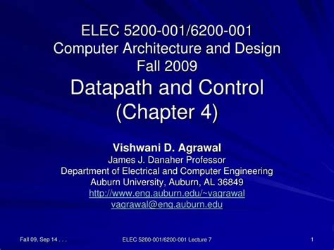 Ppt Elec 5200 001 6200 001 Computer Architecture And Design Fall 2009 Datapath And Control