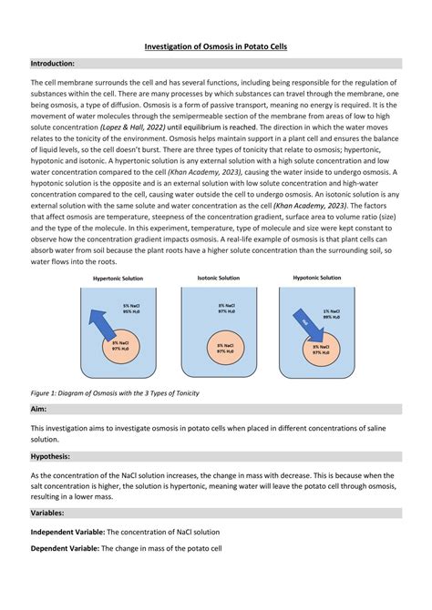 Practical Report Osmosis In Potato Cells Investigation Biology Year 11 Sace Thinkswap