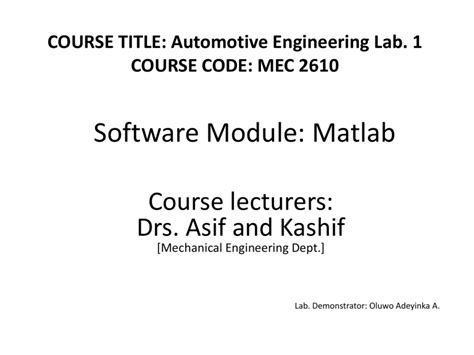 Automotive Engineering Lab Matlab Course Module
