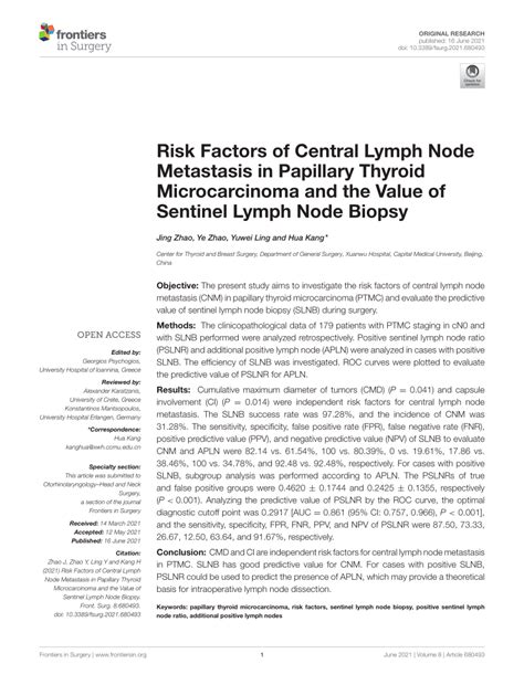 Pdf Risk Factors Of Central Lymph Node Metastasis In Papillary