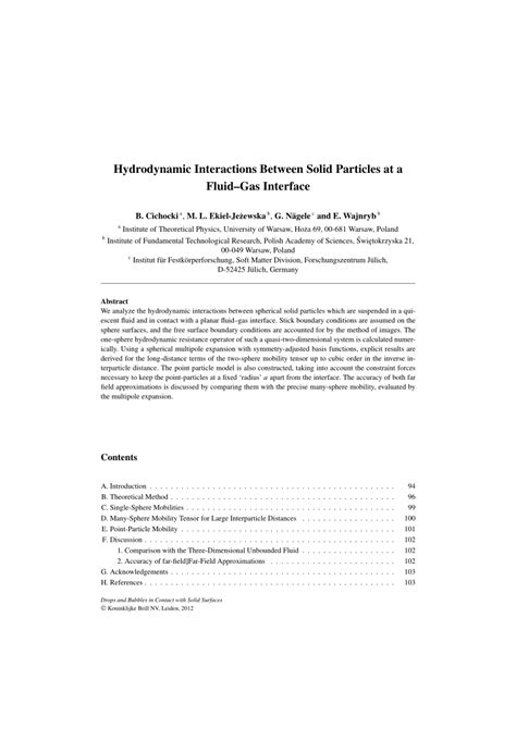 Pdf Hydrodynamic Interactions Between Solid Particles At A Fluidgas