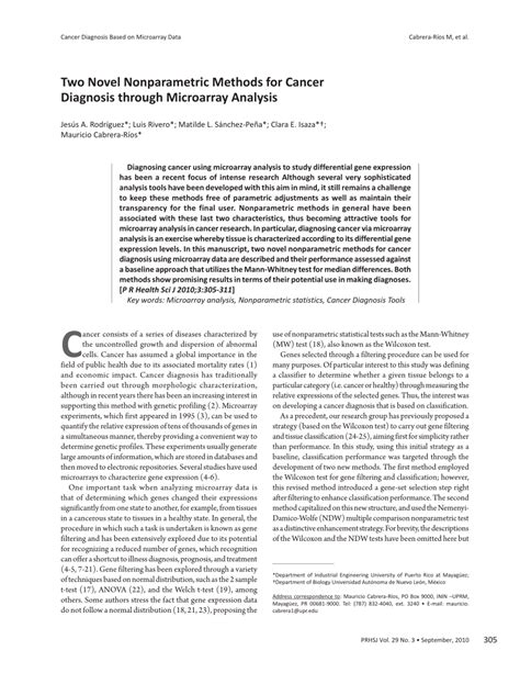 Pdf Two Novel Nonparametric Methods For Cancer Diagnosis Through Microarray Analysis