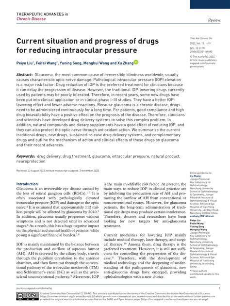 Pdf Current Situation And Progress Of Drugs For Reducing Intraocular Pressure