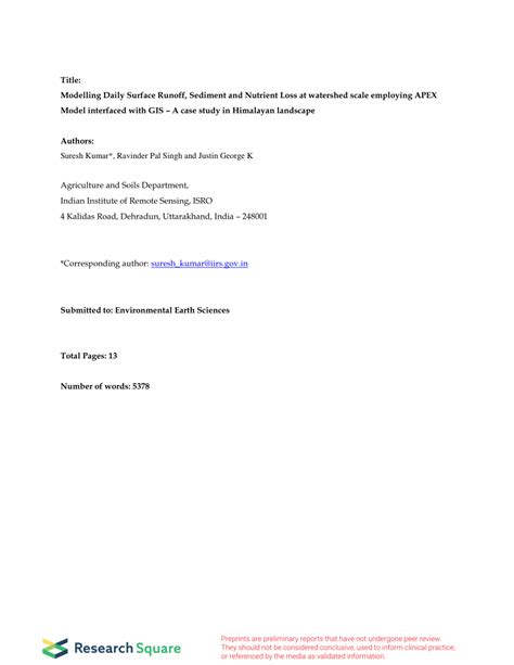 Pdf Modelling Daily Surface Runoff Sediment And Nutrient Loss At Watershed Scale Employing