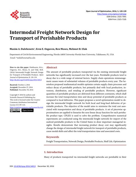 Pdf Intermodal Freight Network Design For Transport Of Perishable Products