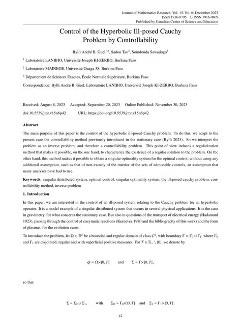Pdf Control Of The Hyperbolic Ill Posed Cauchy 6pt Problem By
