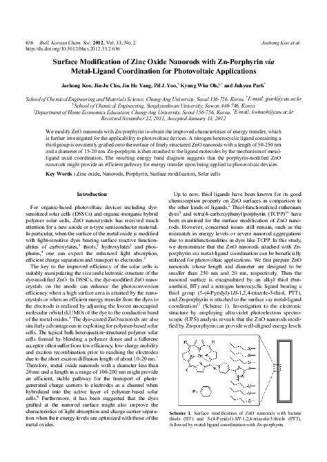 Pdf Surface Modification Of Zinc Oxide Nanorods With Zn Porphyrin Via