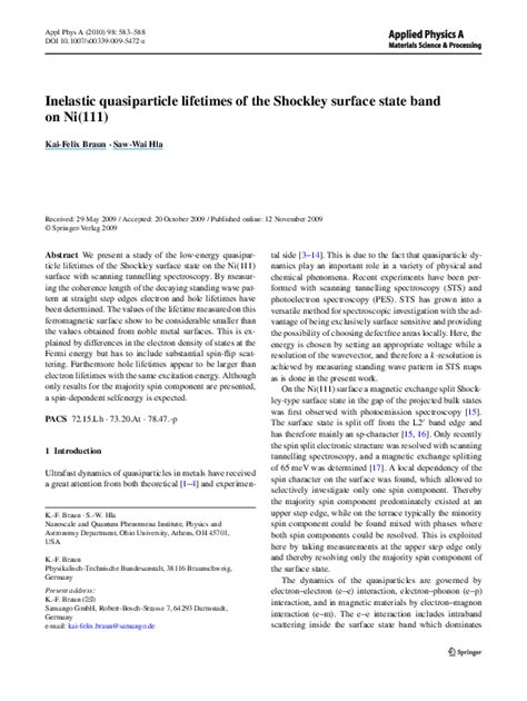 Pdf Inelastic Quasiparticle Lifetimes Of The Shockley Surface State