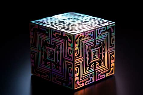 Glossy And Colorful Metallic Cube With Ornaments Pattern Stock