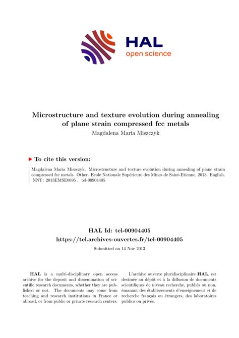 Pdf Microstructure And Texture Evolution During Annealing Of Plane