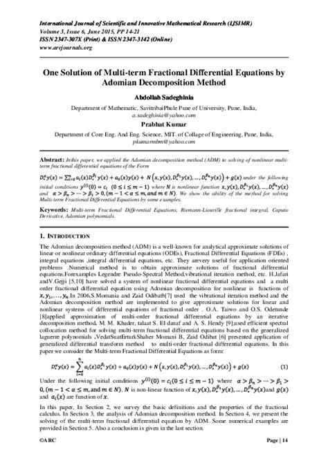 Pdf One Solution Of Multi Term Fractional Differential Equations By Adomian Decomposition Method