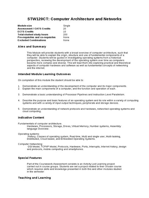 Stw120ct Computer Architecture And Networks Pdf Operating System Educational Assessment