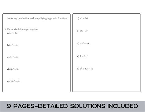 Factoring Quadratics And Simplifying Algebraic Fractions Worksheet