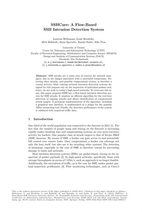 Pdf Sshcure A Flow Based Ssh Intrusion Detection System · Detection