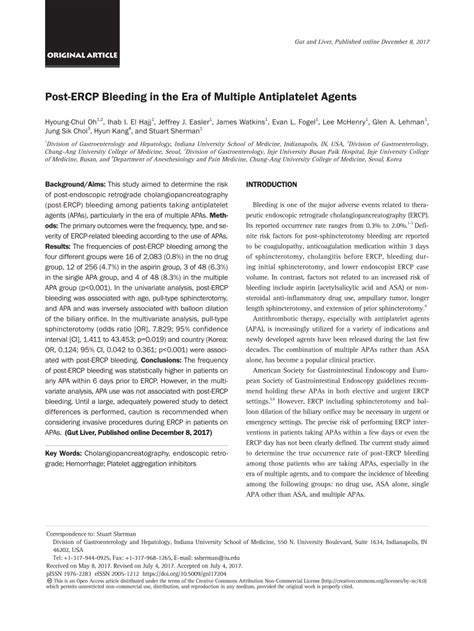 Pdf Post Ercp Bleeding In The Era Of Multiple Antiplatelet Agents