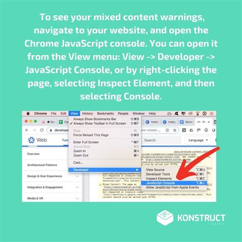 check for mixed content warnings with chrome konstruct digital