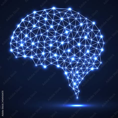 Abstract Polygonal Brain With Glowing Dots And Lines Network