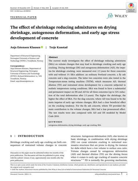 Pdf The Effect Of Shrinkage Reducing Admixtures On Drying Shrinkage