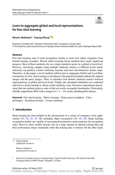 Learn To Aggregate Global And Local Representations For Few Shot Learning Request Pdf