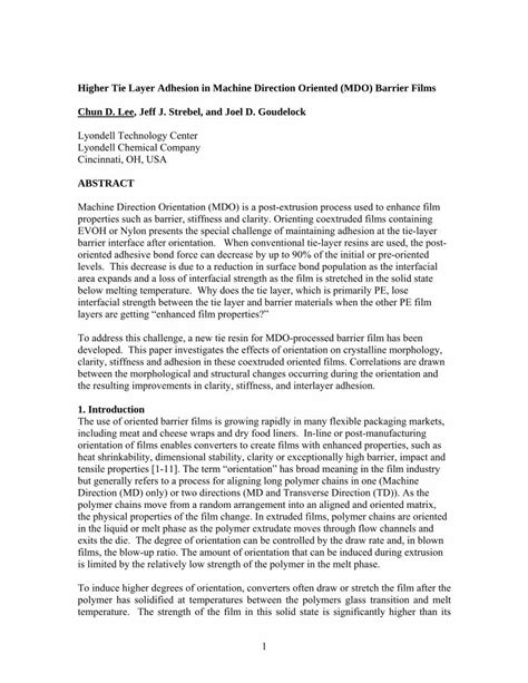 PDF Higher Tie Layer Adhesion In Machine Direction Oriented PDF