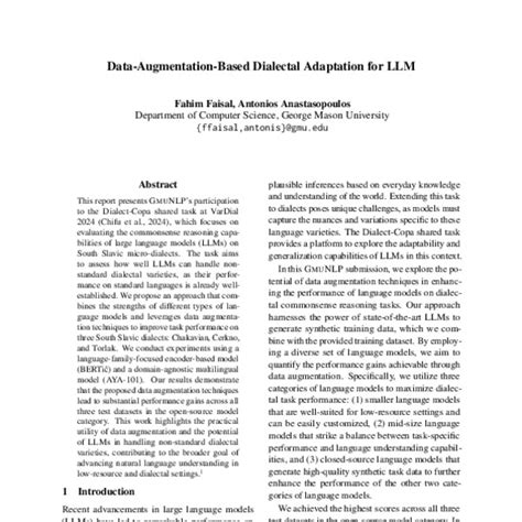 Data Augmentation Based Dialectal Adaptation For Llms Acl Anthology