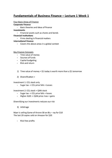 Fundamentals Of Business Finance Lecture 0 Week 1 Fundamentals Of Business Finance Lecture