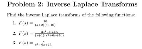 Solved Problem Inverse Laplace Transforms Find The Chegg