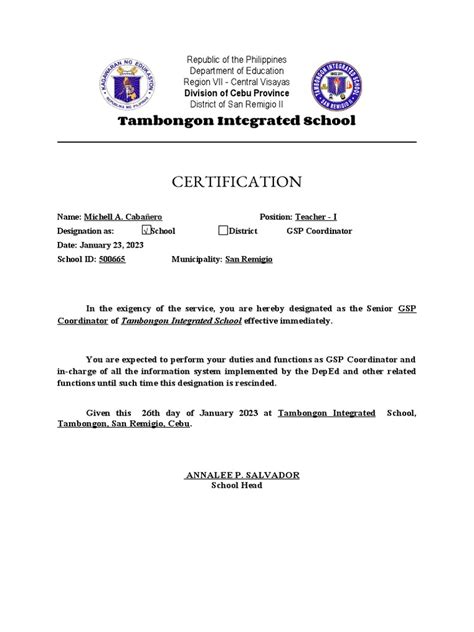 Certificate Of Coordinatorship Pdf
