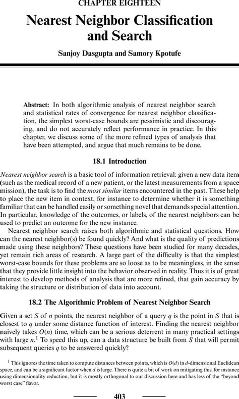 Nearest Neighbor Classification And Search Chapter 18 Beyond The Worst Case Analysis Of