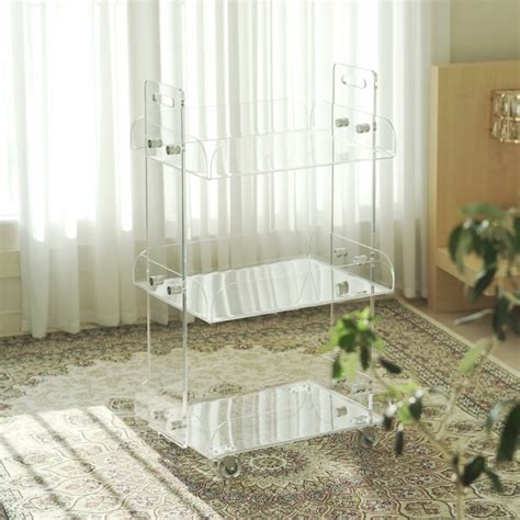 아크리코 투명 아크릴 트롤리 2단 3단 이동식 선반 인테리어 팬트리 카트 욕실 정리함 아크리코