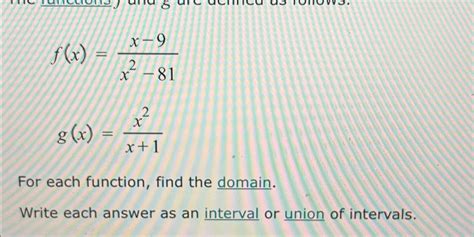 solved f x x 9x2 81g x x2x 1for each function find the