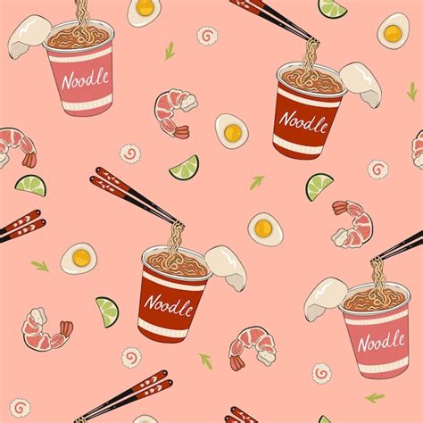 Premium Vector Seamless Pattern With Instant Noodles Vector Graphics