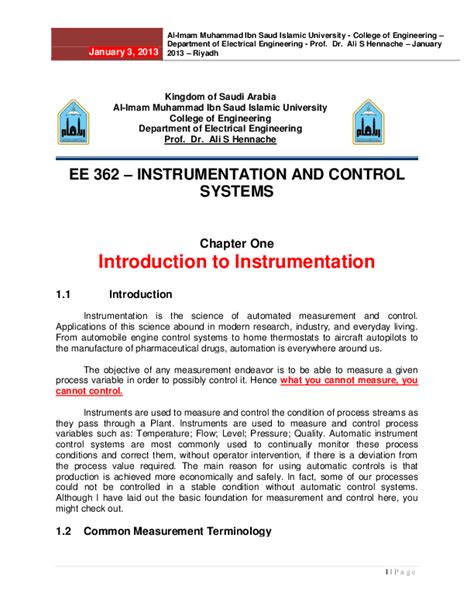 Pdf Ee 361 Instrmentation And Control Systems Chapt 1 Instrumentation